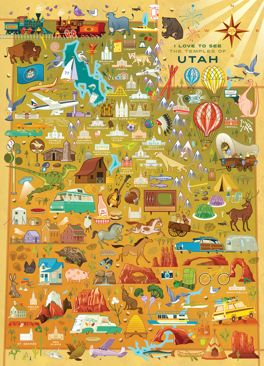 Utah Temple Map 1000 Pc Puzzle – Blue Lobster Art and Puzzles